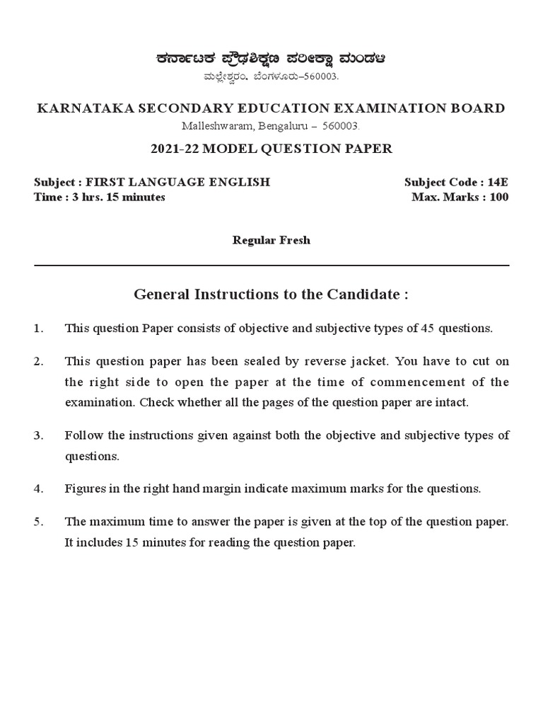 14E FL English Model QP 2022 | PDF | Question
