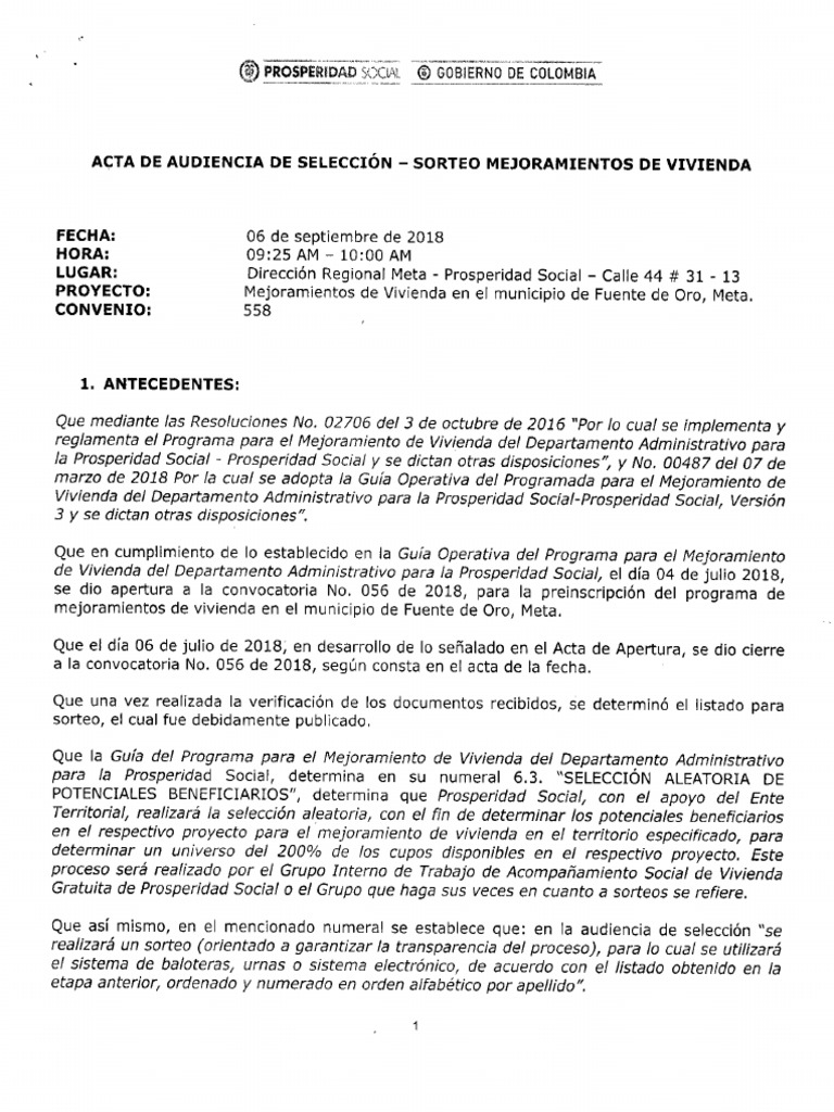 Acta Sorteo FUENTE DE ORO - META ACTA | PDF