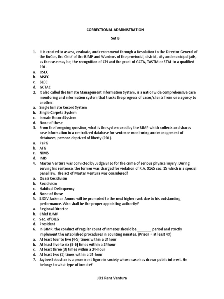 Set B Correctional Administration | PDF | Probation | Prison