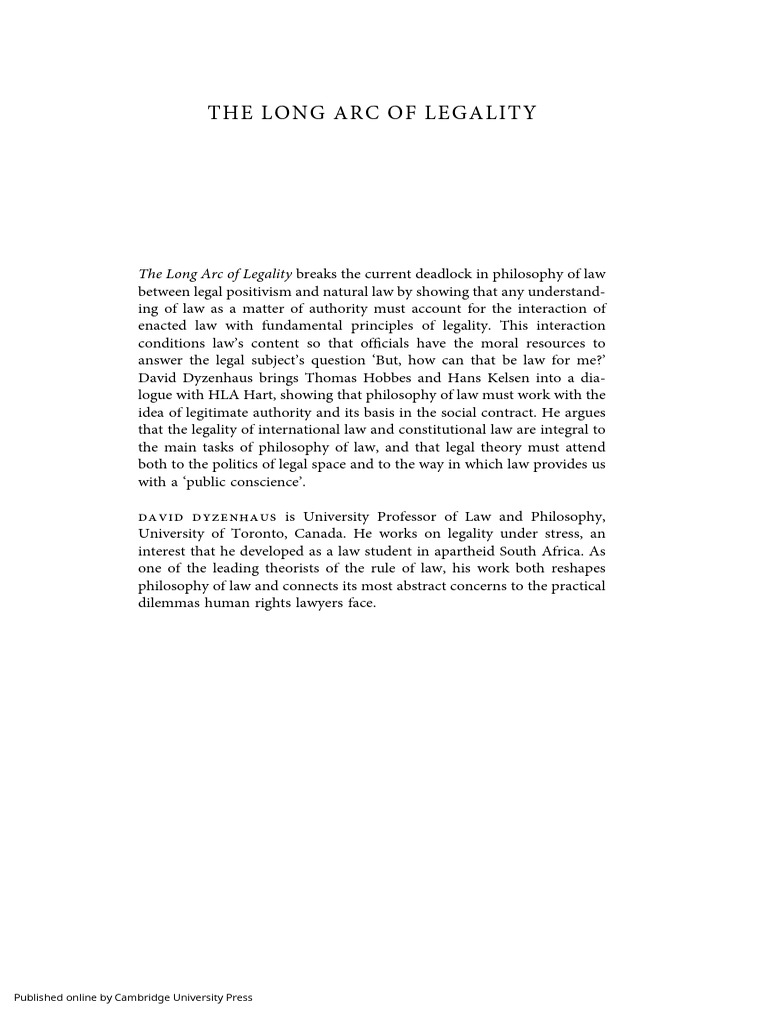 The Long Arc of Legality - DAVID DYZENHAUS - PDF UNIFICADO | PDF | Jurisprudence | Social Contract