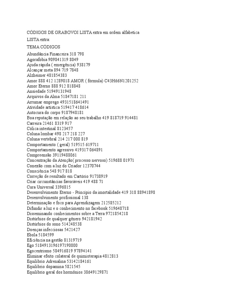 Lista Extra Numeros Grabovoi | PDF | Psicologia