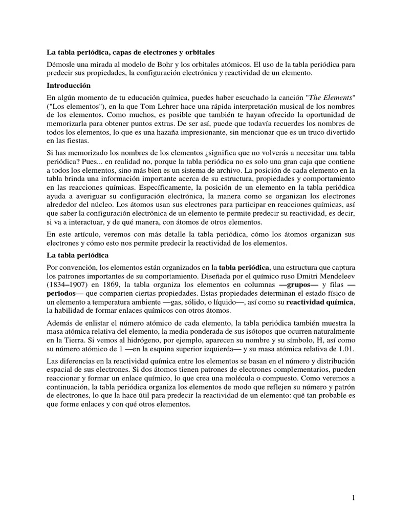 1-2-3 La Tabla Periódica, Capas de Electrones y Orbitales | Descargar ...