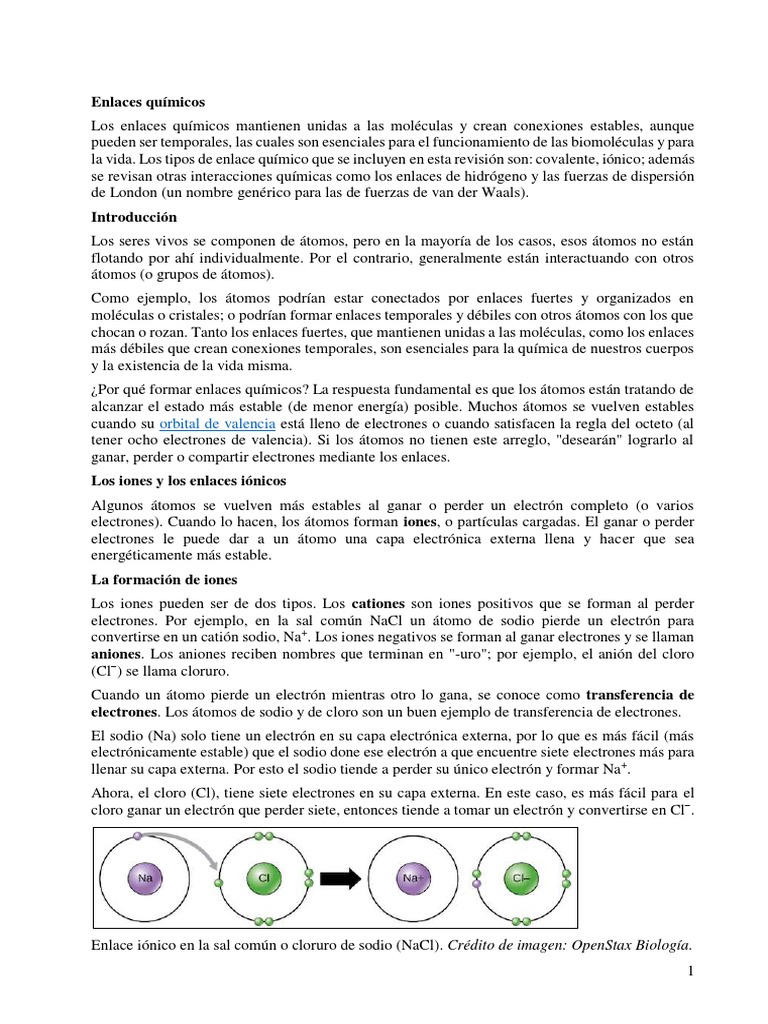 Tipos y Ejemplos de Enlaces Químicos | PDF | Enlace covalente | Enlace ...