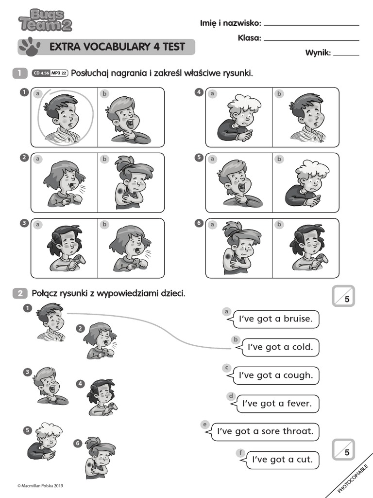 Bugs Team 2 Tests Extra Vocabulary Unit 4 | PDF