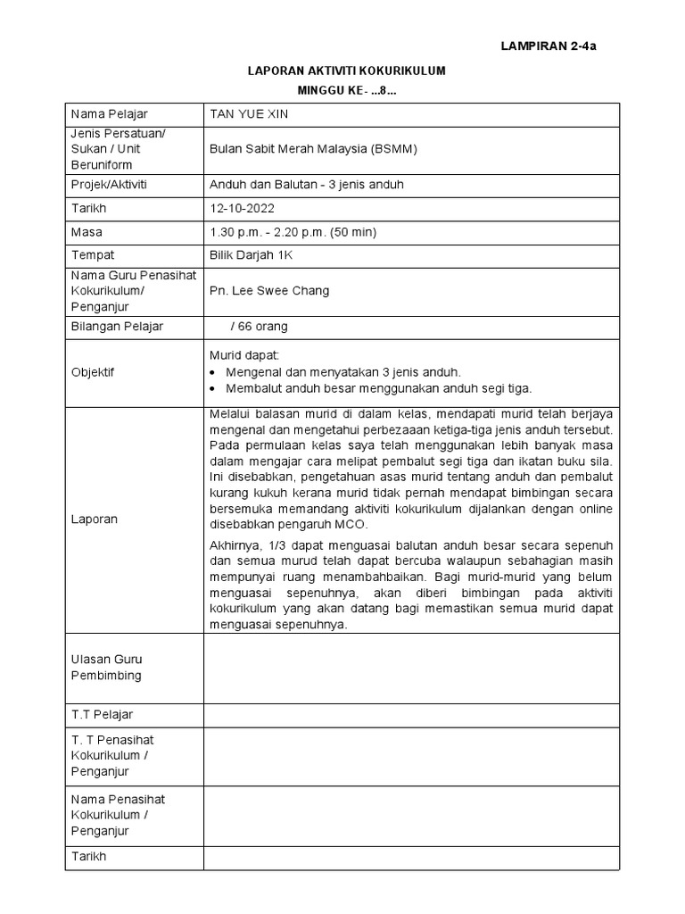 PBSM M9 - Laporan Aktiviti Kokurikulum | PDF