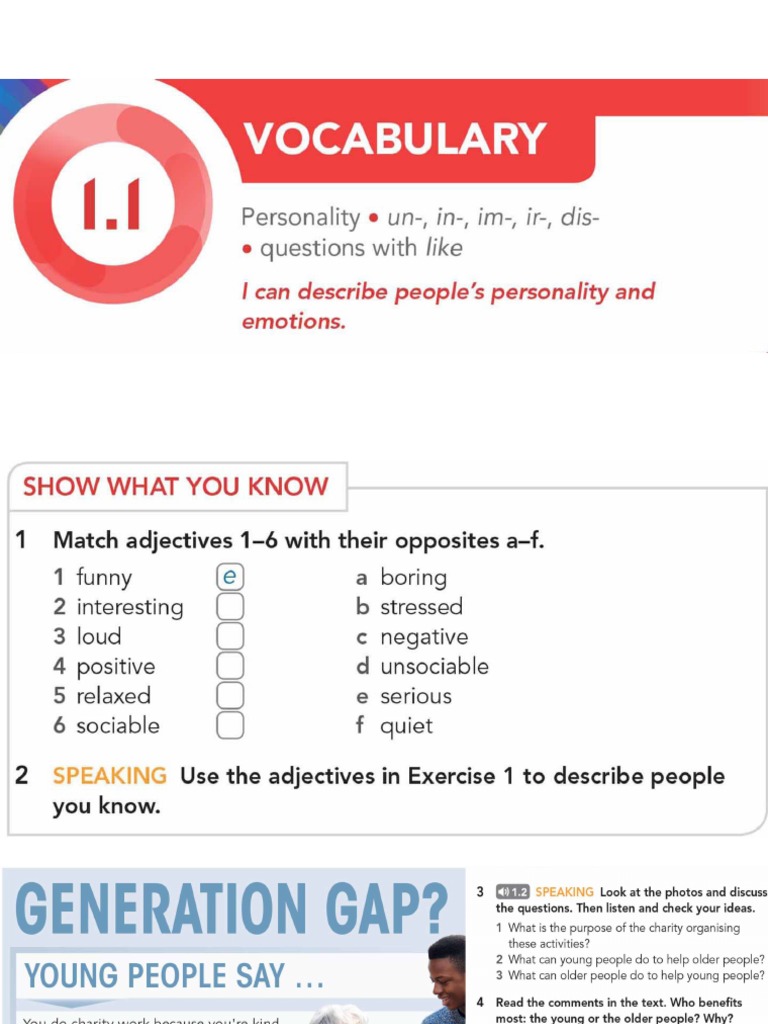 Focus 2 Unit 1 Vocabulary | PDF