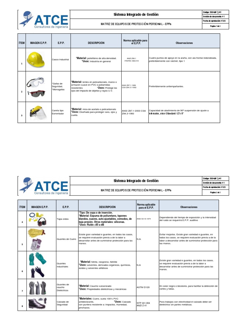 SIG - MAT - 005-Matriz de EPPs | PDF | Química | Materiales