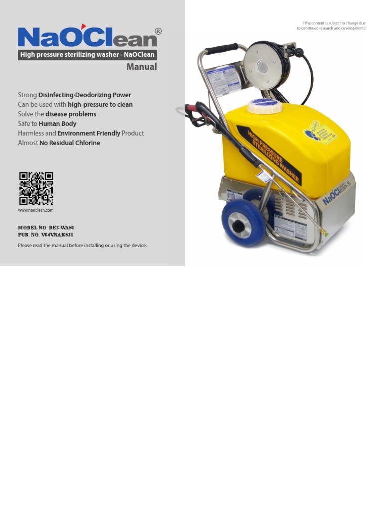 High-Pressure Disinfecting Washer Guide | PDF | Disinfectant | Magnesium