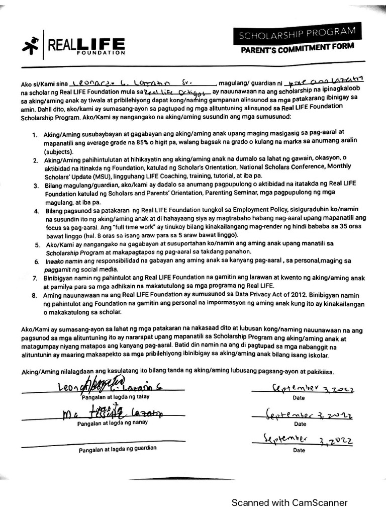 Lazatin-Parents Commitment Form | PDF