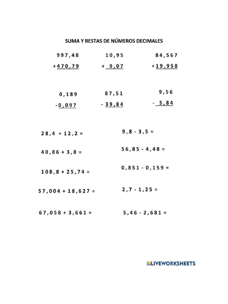 Operaciones Con Decimales | PDF