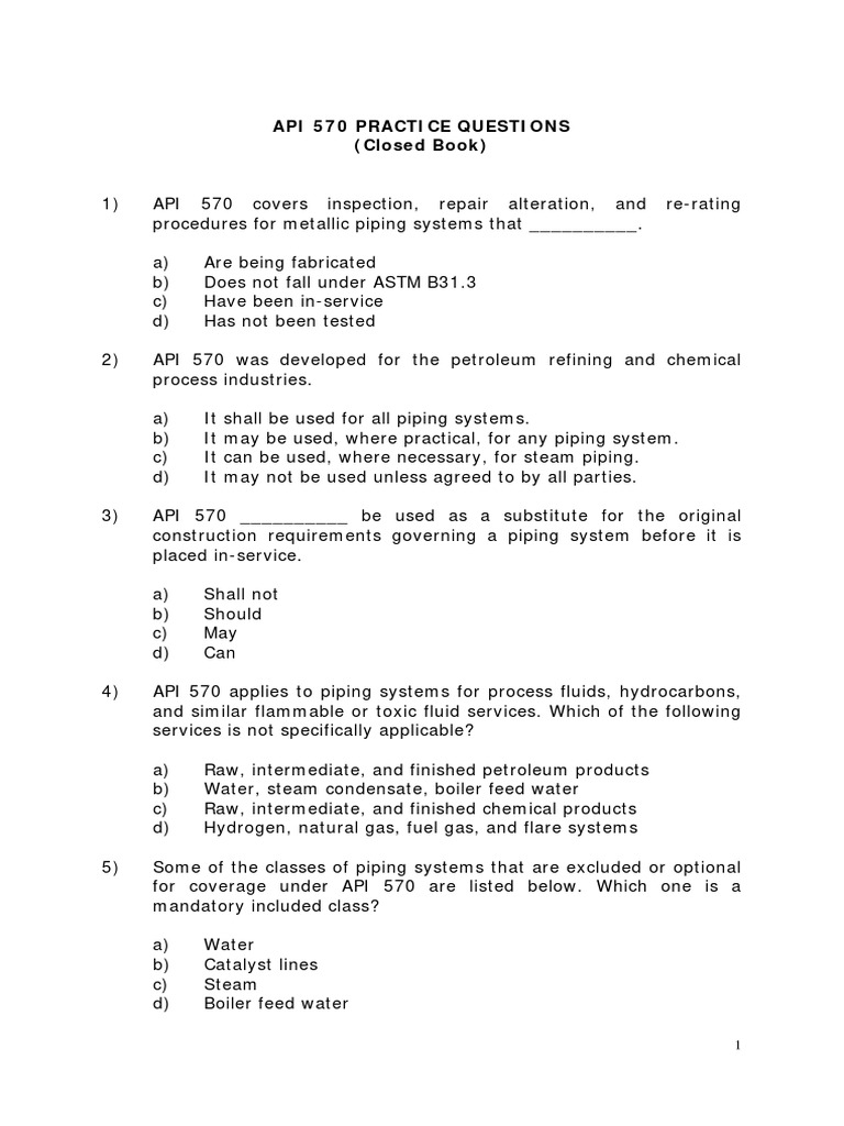 Api 570 Practice Questions | PDF | Valve | Mechanical Engineering