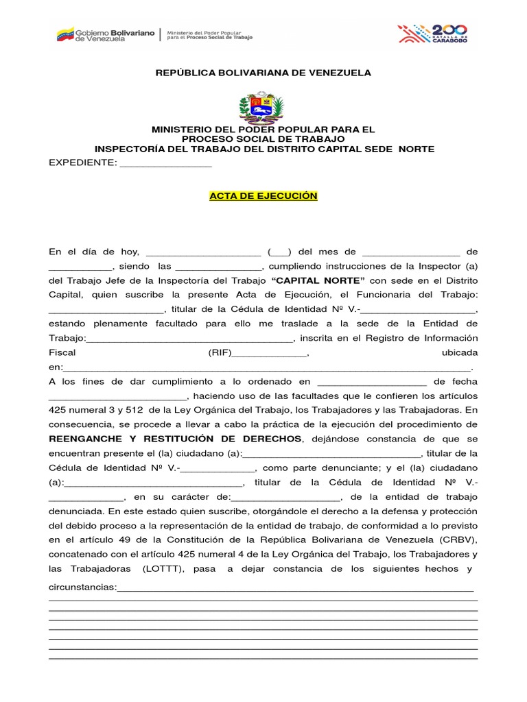 Formato de Acta de Ejecucion de Desacato | PDF | Derecho penal | Multa ...