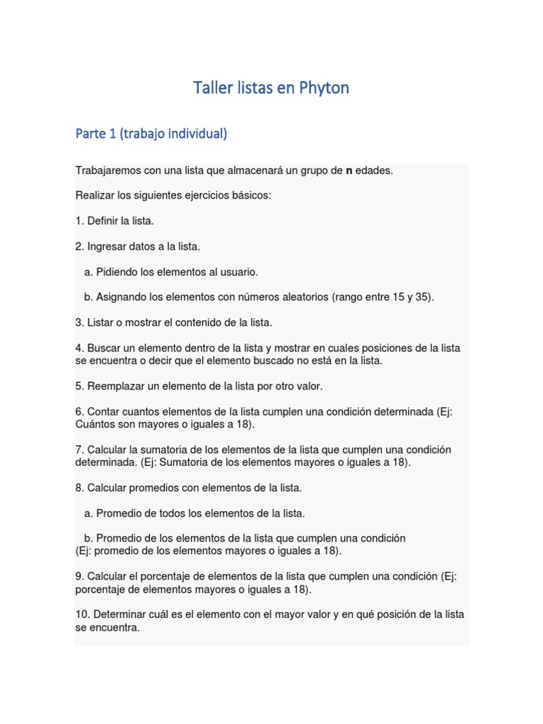 Taller Listas en Phyton 22-1 | PDF