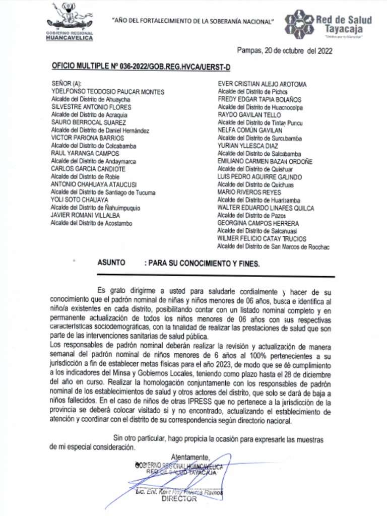 Oficio 036 Actualizacion de Padron Nominal | PDF