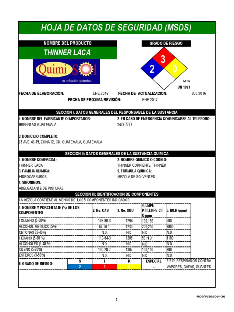 MDSS Thinner Laca | PDF | Agua | Dióxido de carbono