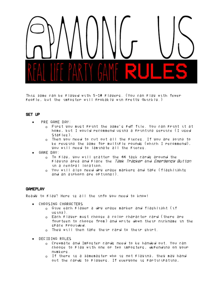 Among Us IRL Party Game | PDF | Color | Yellow