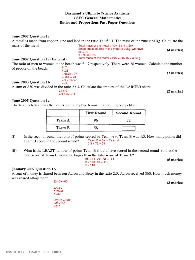 Past Paper Worksheet - Ratios and Proportions | PDF | Ratio | Mathematics