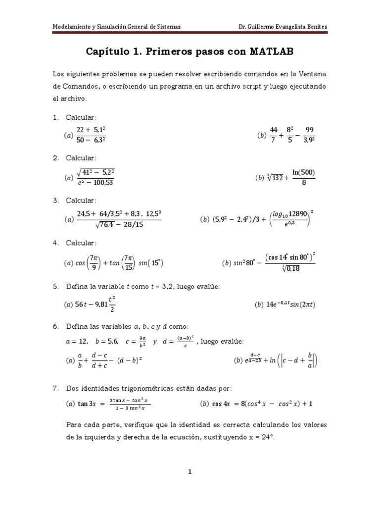 Curso de MATLAB para Ingenieros - Enunciados | PDF | Gases | Matriz ...