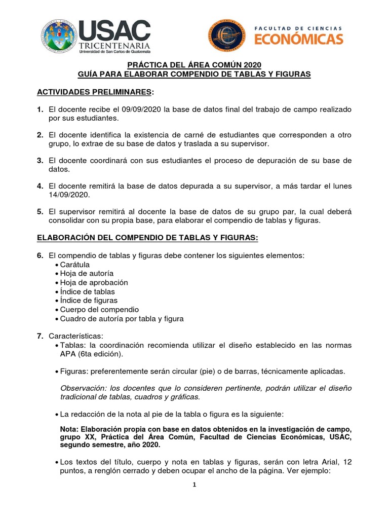 Guía para elaborar compendio de tablas y figuras de práctica del área ...