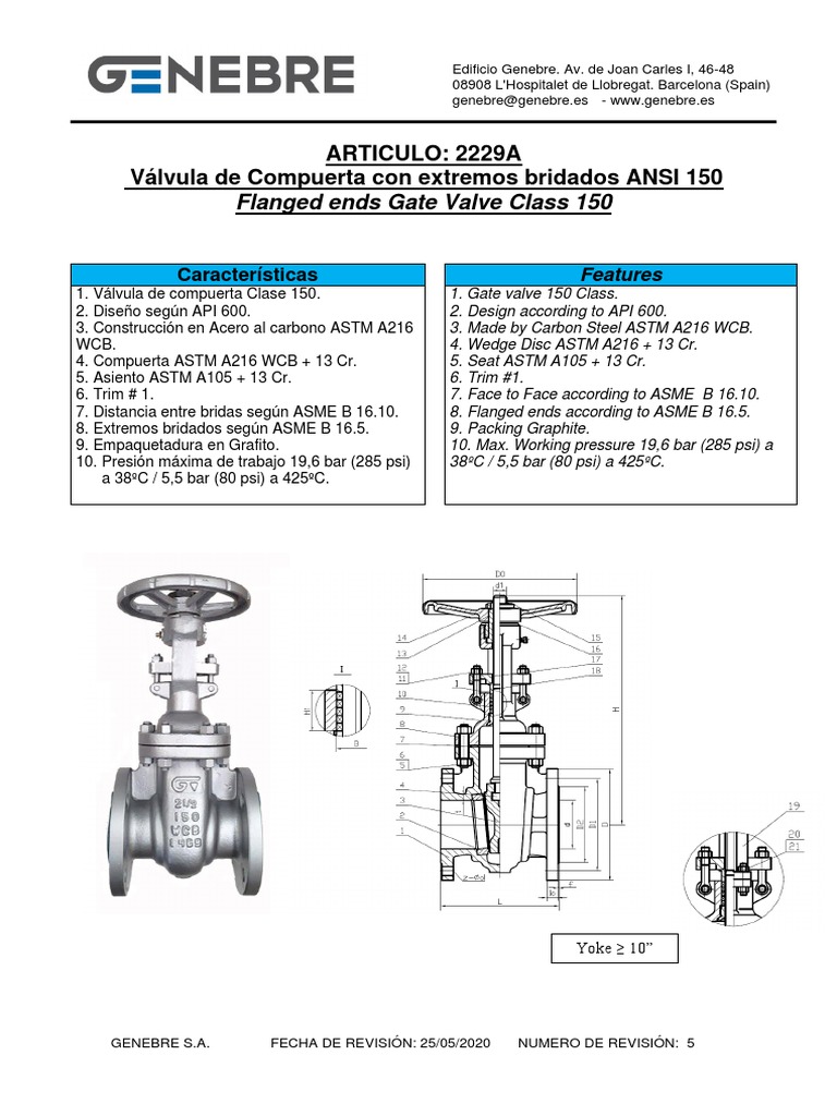 ARTICULO: 2229A Válvula de Compuerta Con Extremos Bridados ANSI 150 | Descargar gratis PDF ...