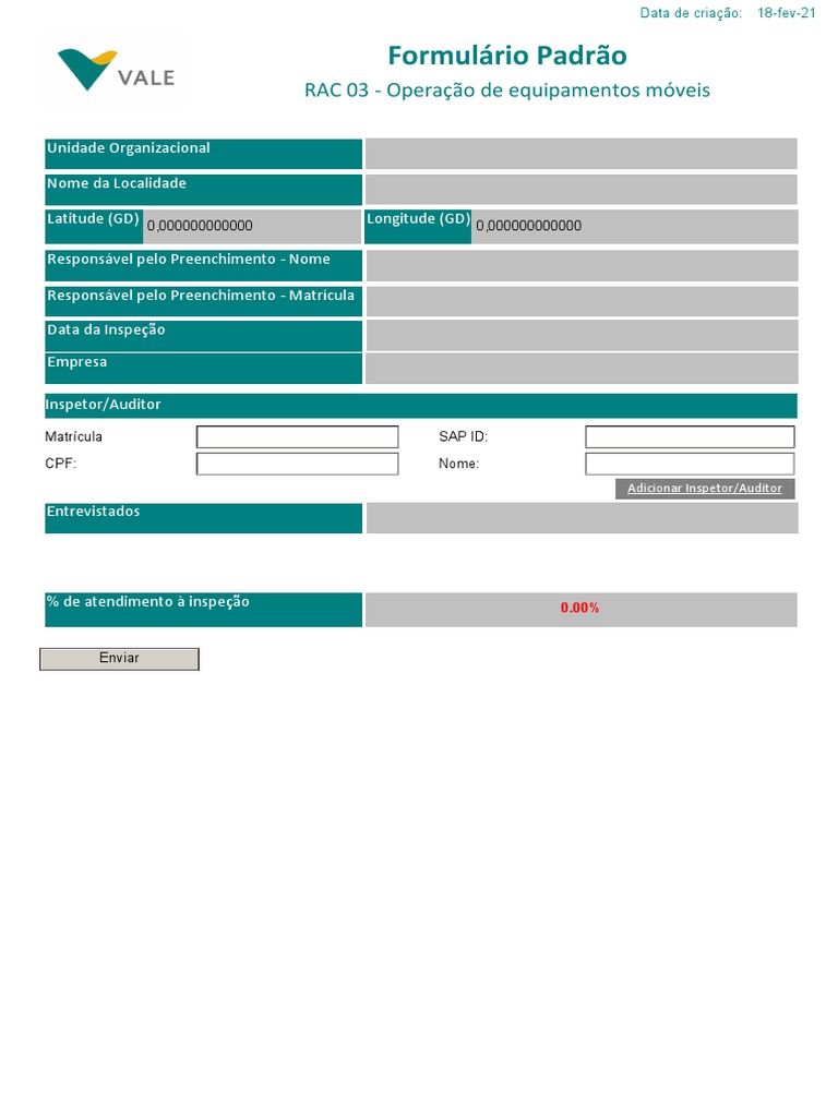 Formulário Padrão RAC 03 - Operação de equipamentos móveis fornece ...