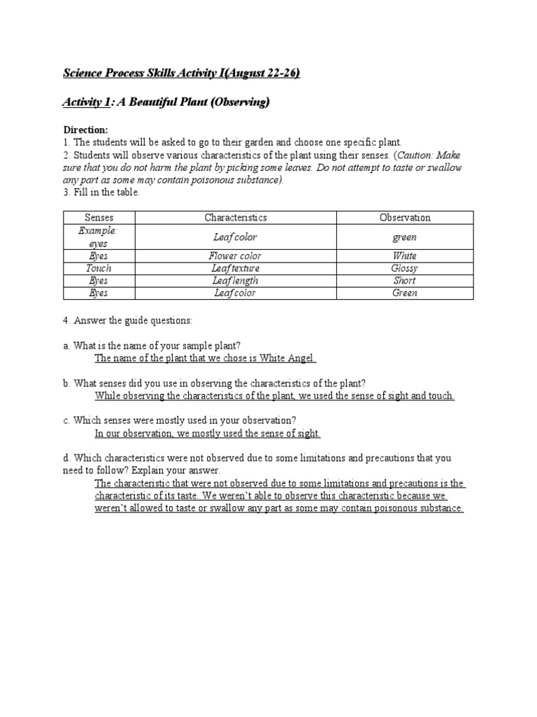 Science Process Skills Activity I | PDF | Shrub | Trees