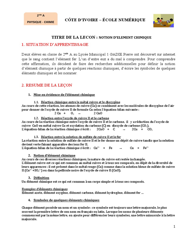2nde A - APC - L'élément Chimique | PDF | Réaction d'oxydoréduction ...