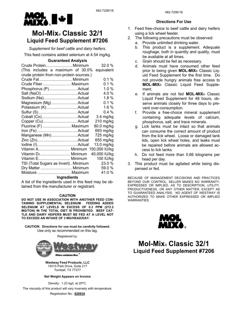 General Information - Westway Feed - Mol Mix Classic 32-1 | PDF | Dietary Supplements | Magnesium
