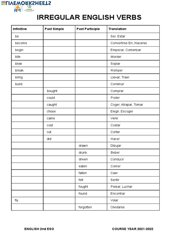 Irregular Verb List | PDF