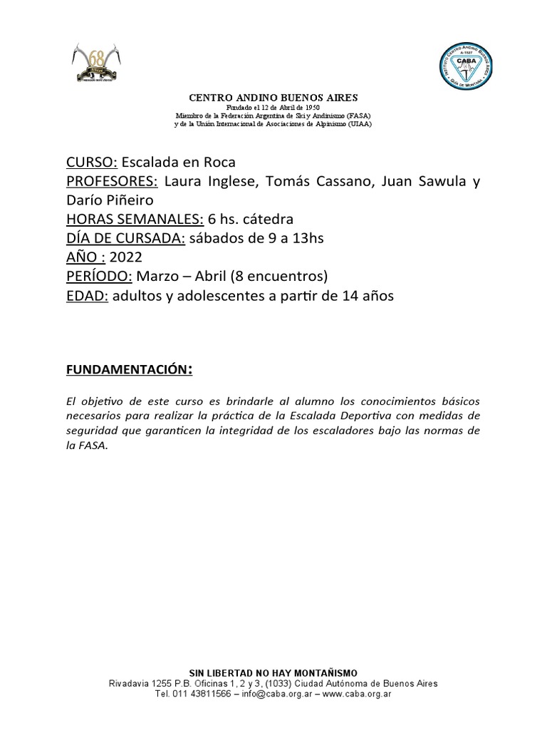Planificación Curso de Escalada - Grupo Inglese-Cassano-Sawula-Piñeiro ...