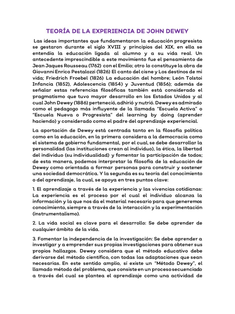 Teoría De La Experiencia De John Dewey Pdf Aprendizaje John Dewey 0141