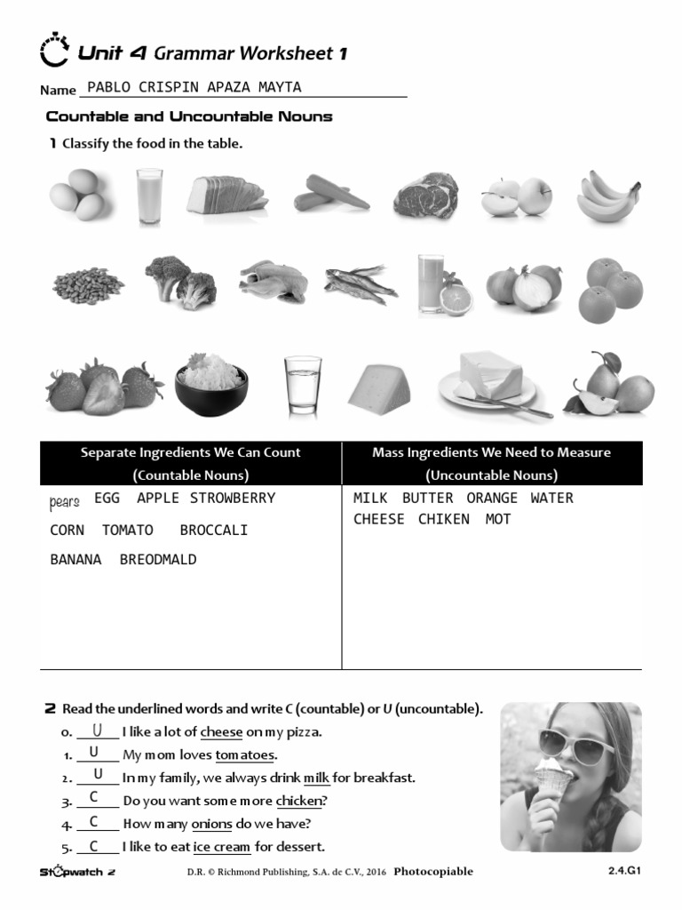 Grammar Worksheets 4 Tercero | PDF | Food And Drink | Nutrition
