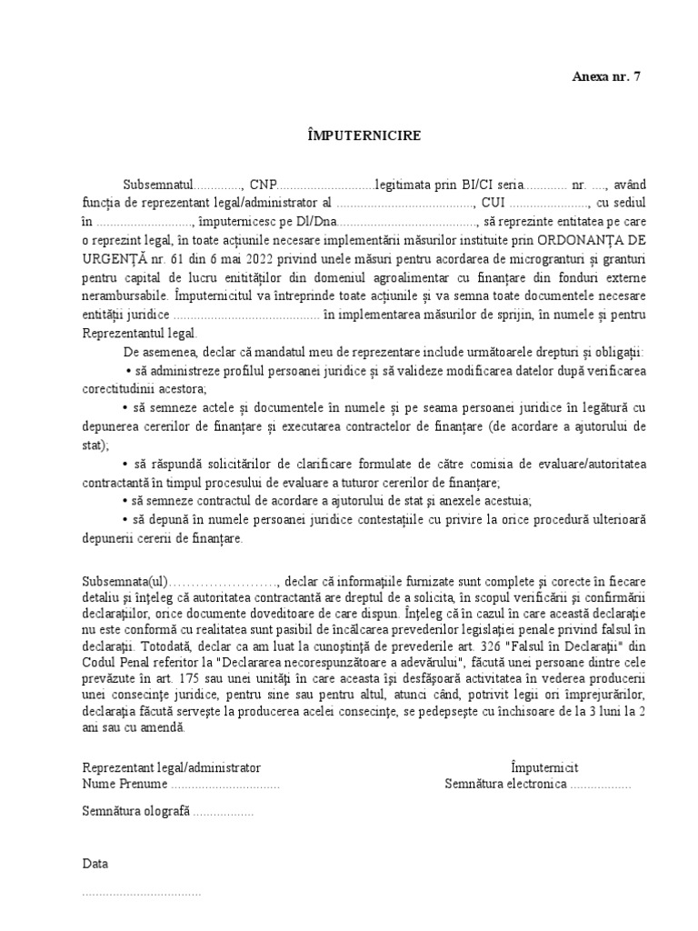 Anexa-7-Model-imputernicire-M1 Text | PDF