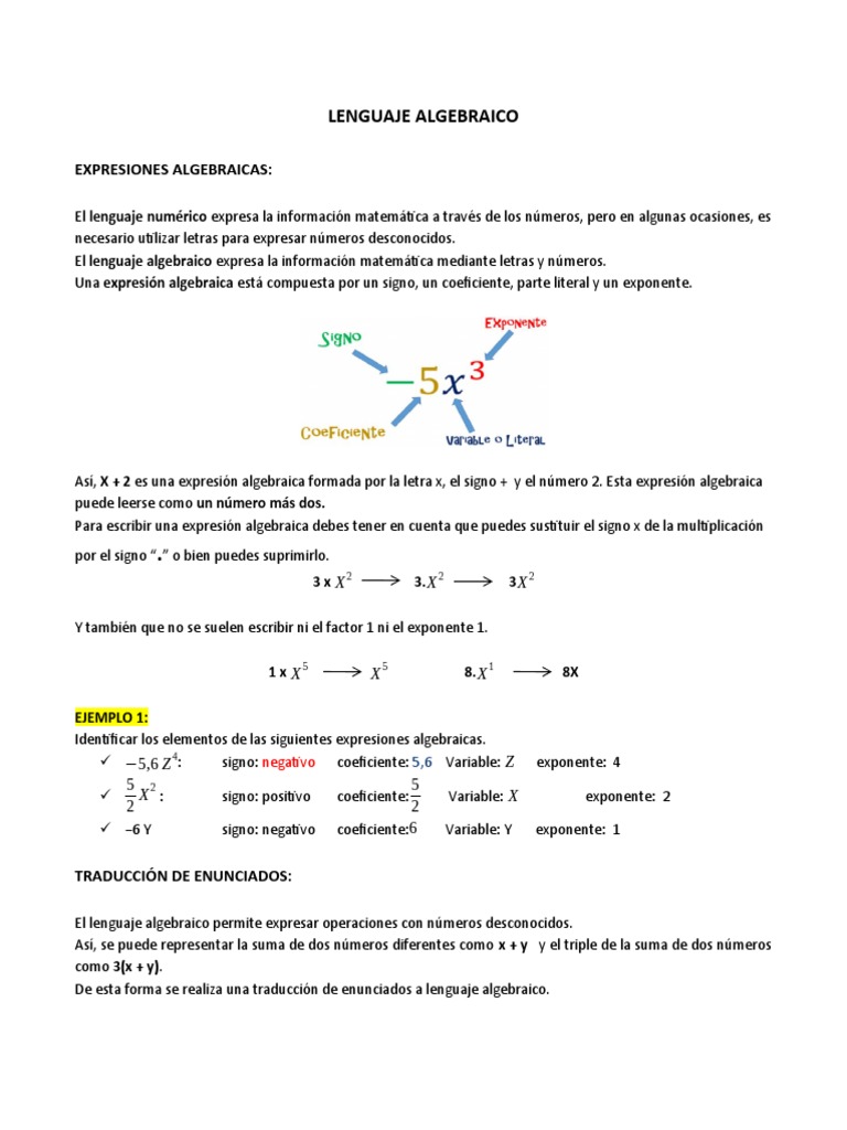 Lenguaje Algebraico | PDF | Multiplicación | Fórmula