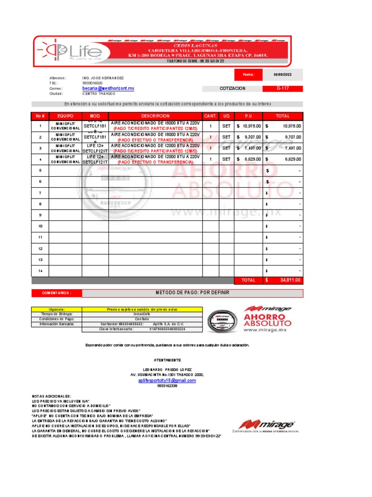 Cotizacion-G117-2-Ing. Jose Hernandez | PDF | Economias