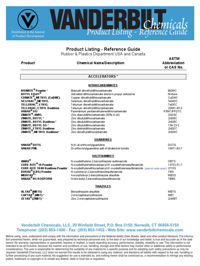 Vanderbilt Chemicals RubberProductGuide | PDF | Polyurethane | Materials