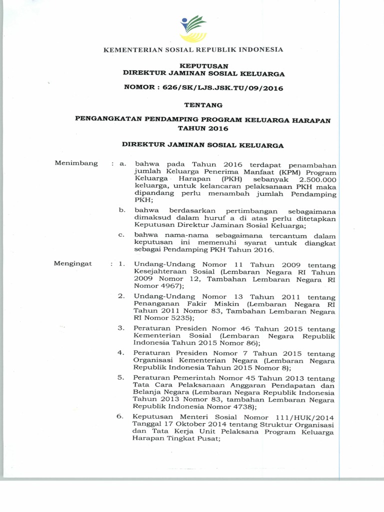 SK Pendamping PKH 2016 | PDF