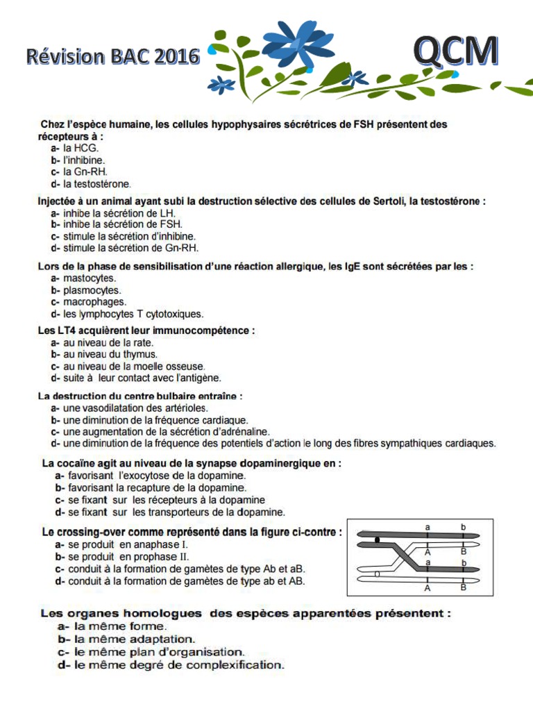 Révision BAC-2016-QCM | PDF