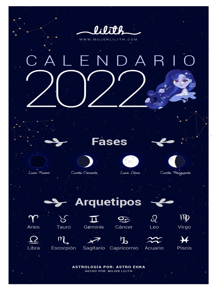 Calendario Lunar 2022 Mujer Lilith Astro Ehka | PDF | Luna | Planeta mercurio)