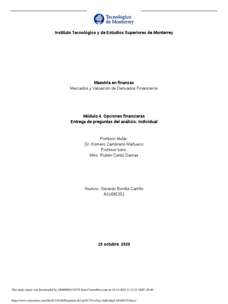 Preguntas Del An Lisis Individual A01685351 | Descargar gratis PDF | Opción (Finanzas) | Business
