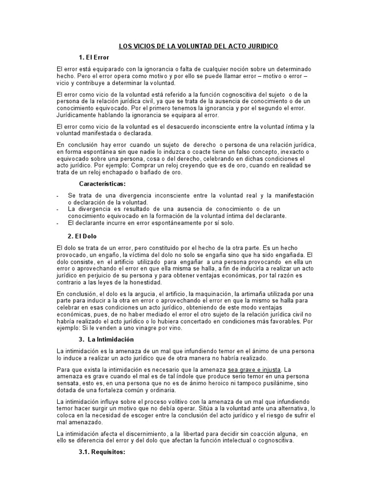 Los vicios de la voluntad en los actos jurídicos: error, dolo ...