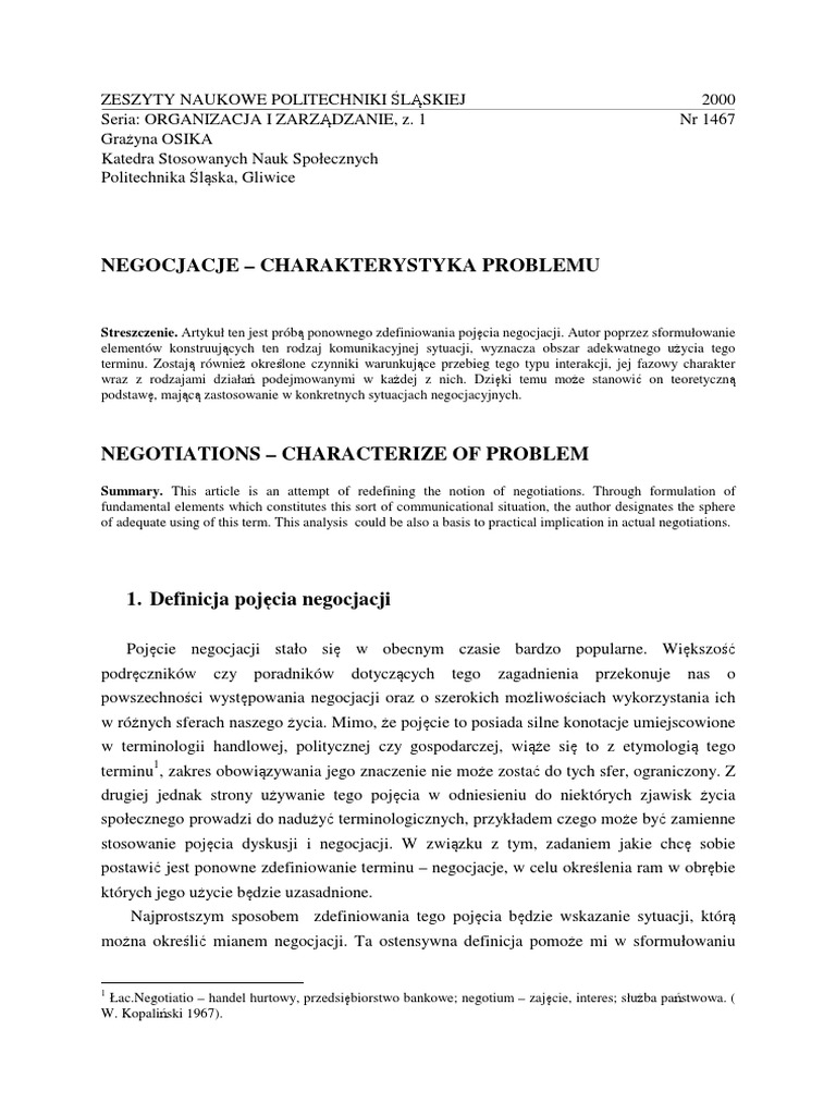 Negocjacje - Podstawowe Pojęcia | PDF