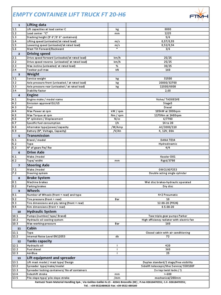 Data Sheet Empty Container | PDF | Truck | Brake