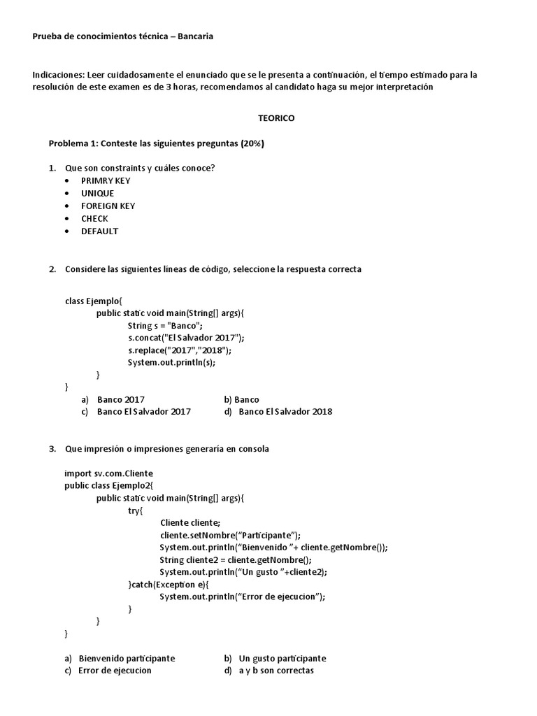 Prueba Tecnica de Banco | PDF | Java (lenguaje de programación) | Ingeniería Informática