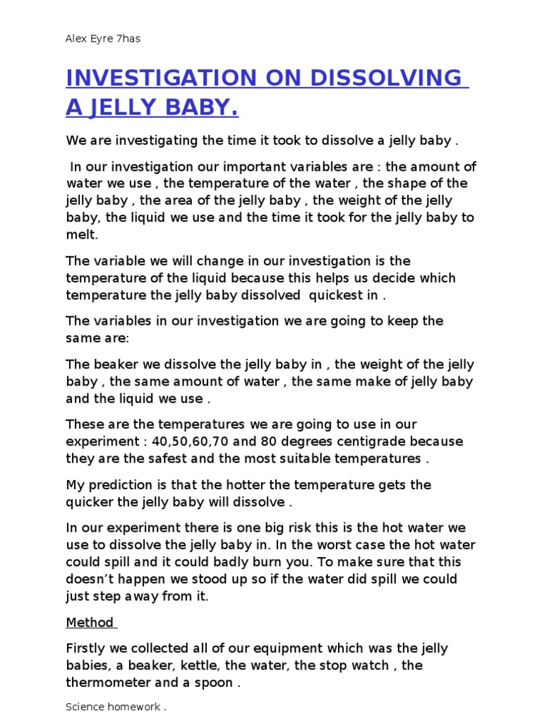 Investigation On Dissolving A Jelly Baby | PDF | Temperature | Applied ...
