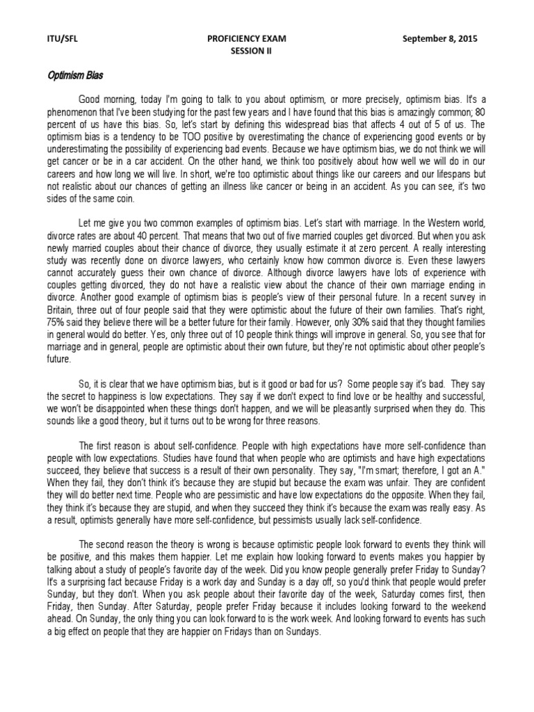 2015 September Listening Text With Note-Taking Sheet | PDF | Optimism | Bias