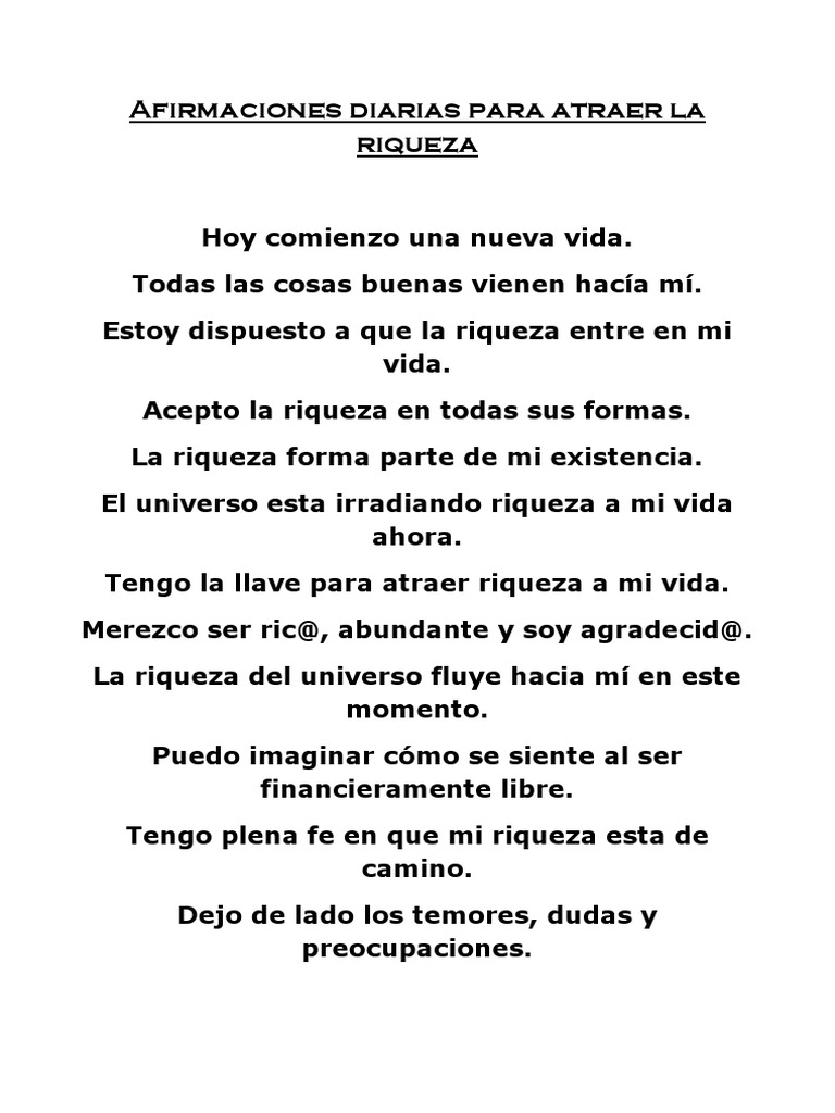 Afirmaciones Diarias para Atraer La Riqueza | PDF