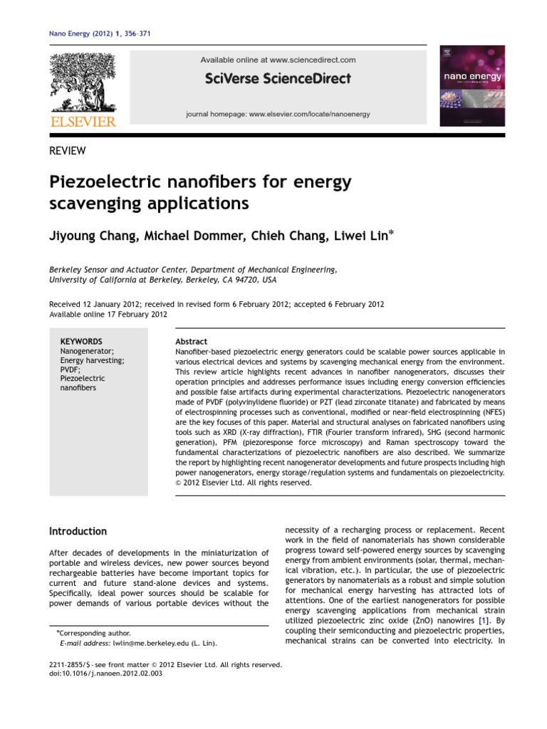 Piezoelectric Nanofibers For Energy Scavenging Applications: Jiyoung ...