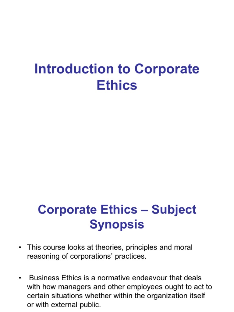 CE Lecture 1 - Introduction To Corporate Ethics | PDF | Value (Ethics ...