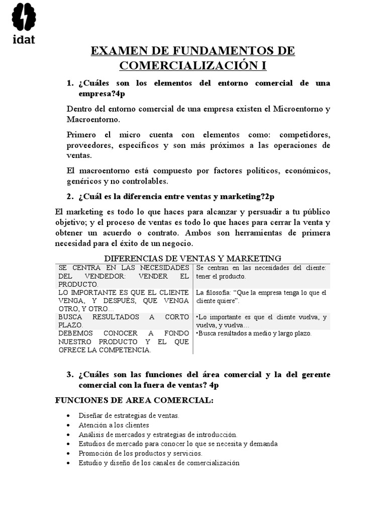 Examen de Fundamentos de Comercialización I | PDF | Marketing | Negocios económicos